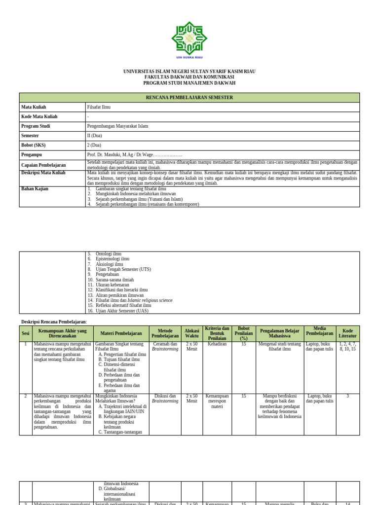 RPS Filsafat Ilmu Pmi | PDF