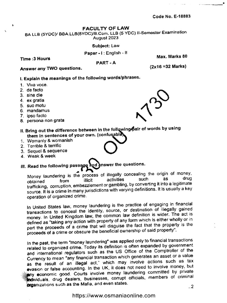 Ballb Bballb Bcomllb 2 Sem Law p1 English 2 e 18883 Aug 2023 | PDF