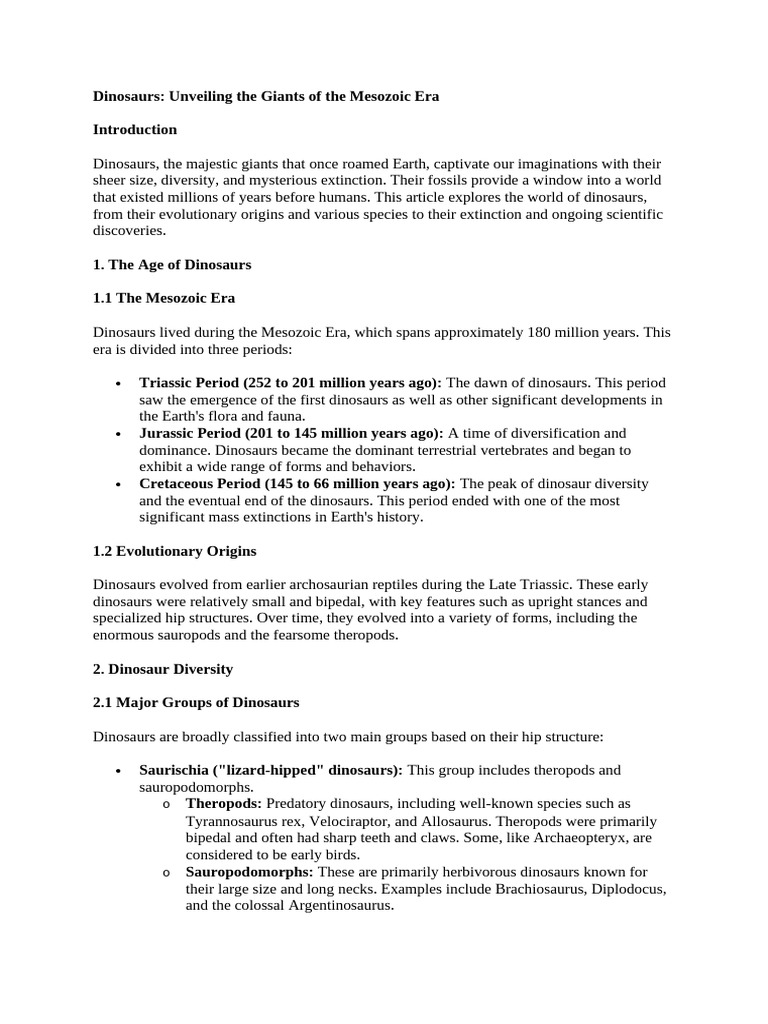 Dinosaurs Article | PDF