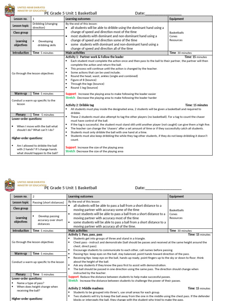 PE Grade 5 Basketball Lesson Plans | PDF