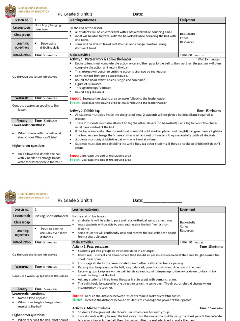 PE Grade 5 Unit 1 Basketball | PDF