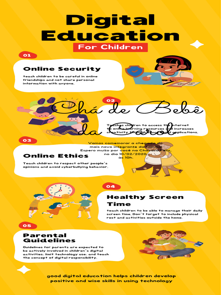 Yellow Illustrative Digital Education For Children Infographic PDF | PDF