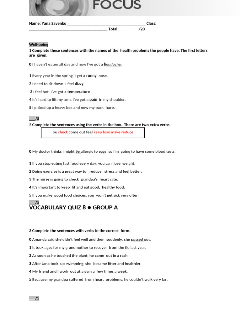 Focus2 2E Vocabulary Quiz Unit8 GroupA | PDF