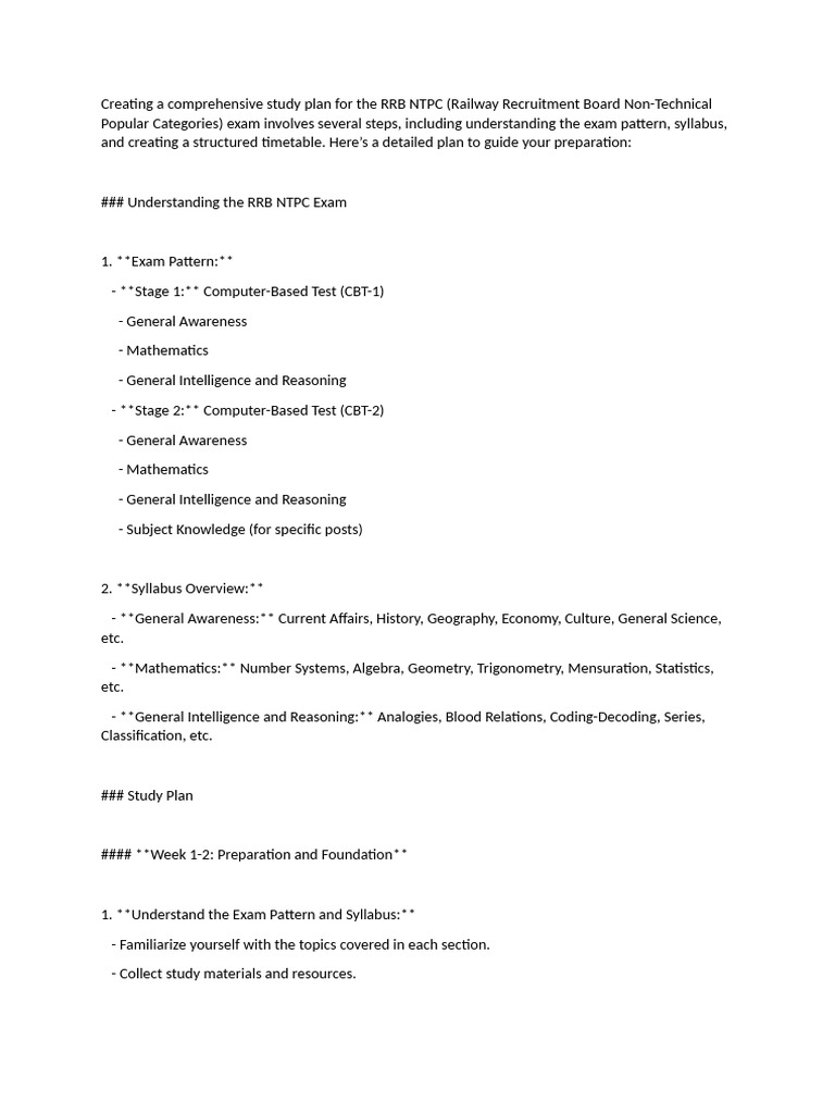 Creating A Comprehensive Study Plan For The RRB NTPC | PDF