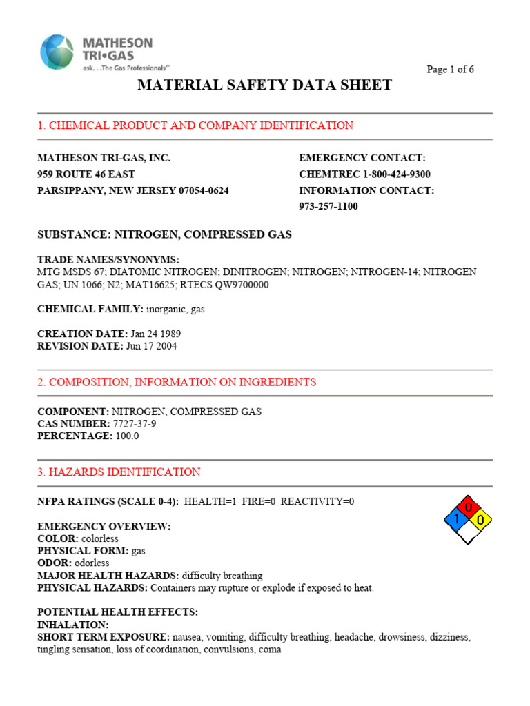 MSDS-N2 gas | PDF