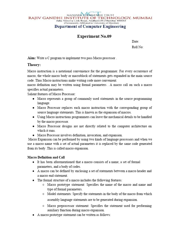 Exp 9 SPCC | PDF | Macro (Computer Science) | Parameter (Computer Programming)