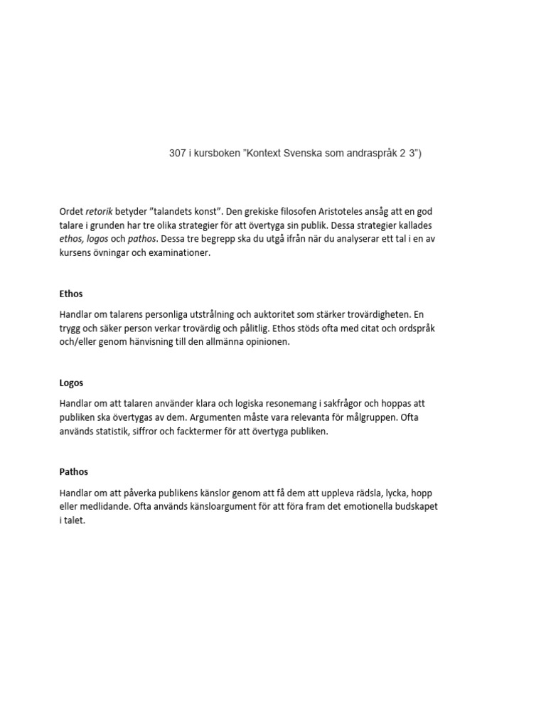 Retorikens Ethos, Pathos, Logos Och Stilfigurer | PDF