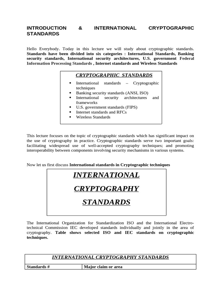 International Cryptography Standards | PDF