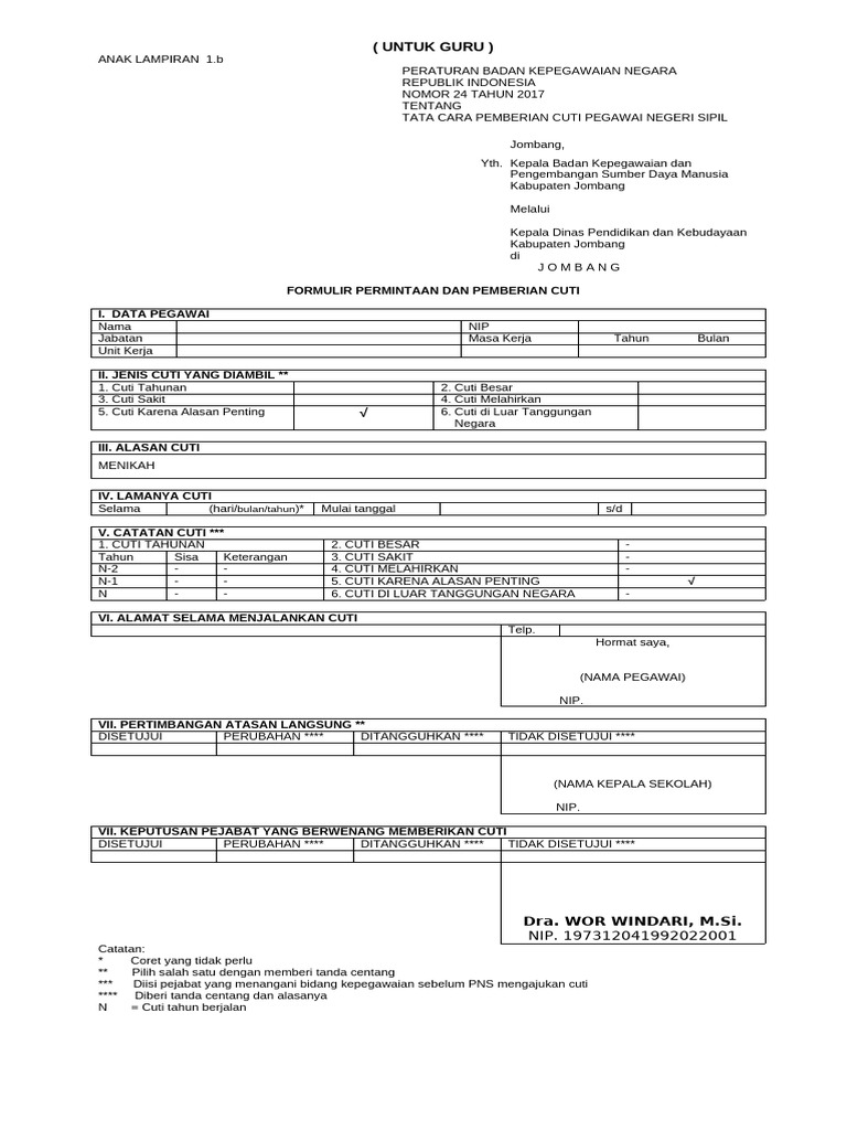 Contoh Format Permintaan Dan Pemberian Cuti-1 | PDF