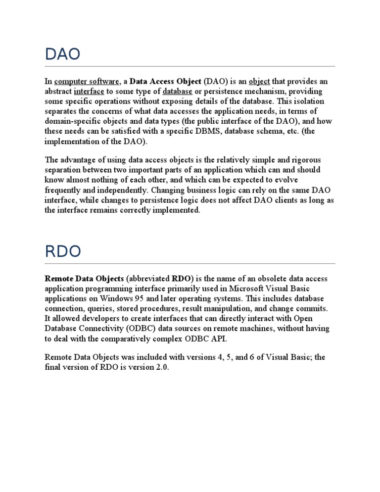 Overview of DAO and RDO | PDF