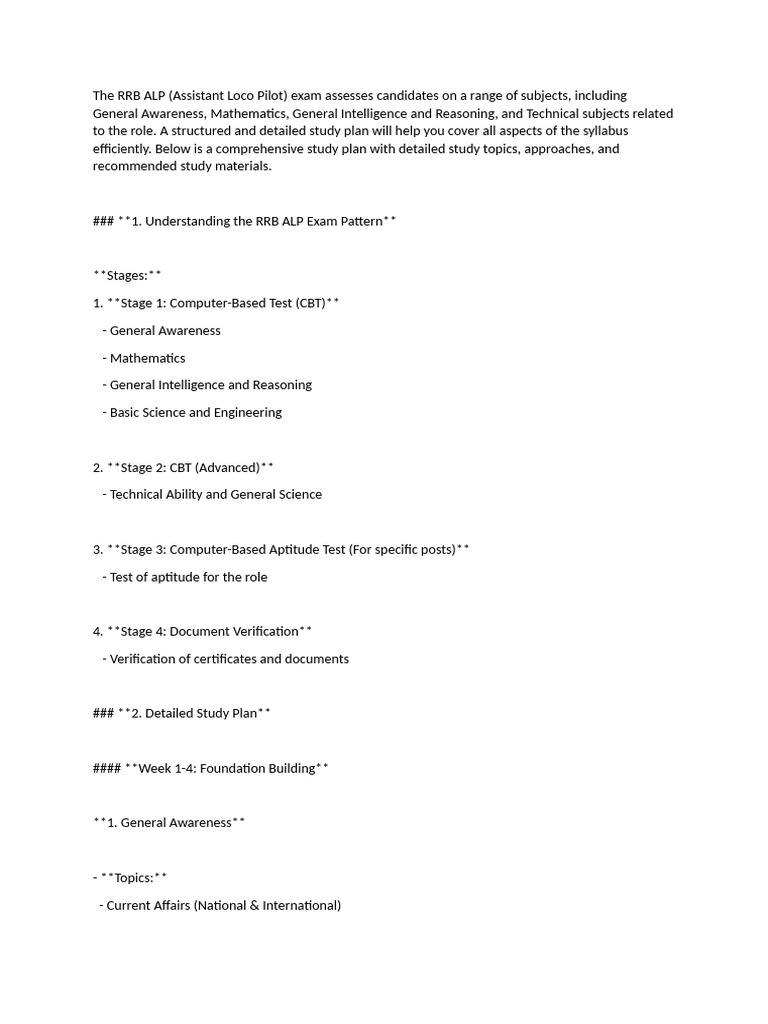 The RRB ALP Study Plan | PDF