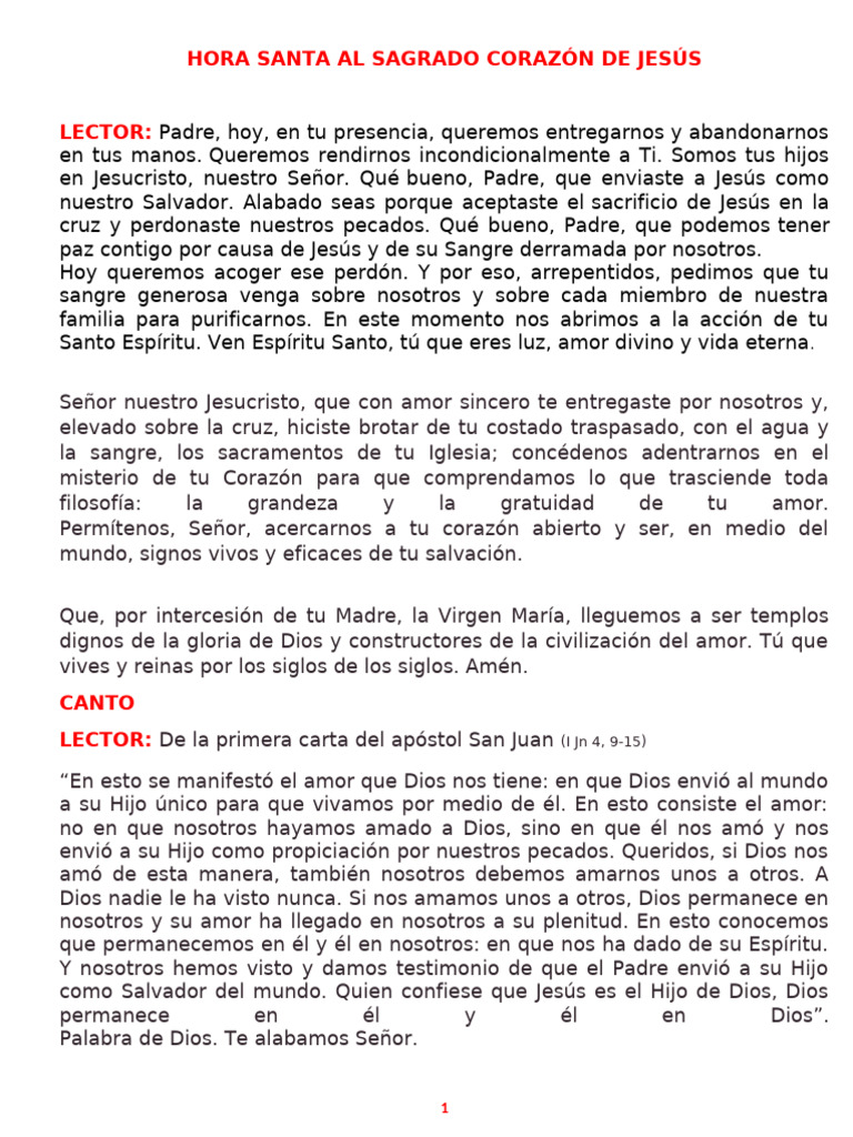 Hora Santa Al Sagrado Corazón de Jesús | PDF