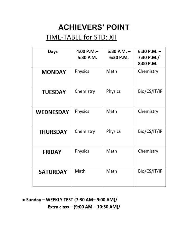 12th Time Table 2023-24 | PDF