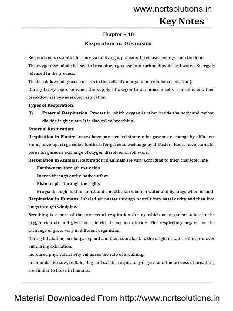 07_science_key_notes_ch10_respiration_in_organisms | PDF
