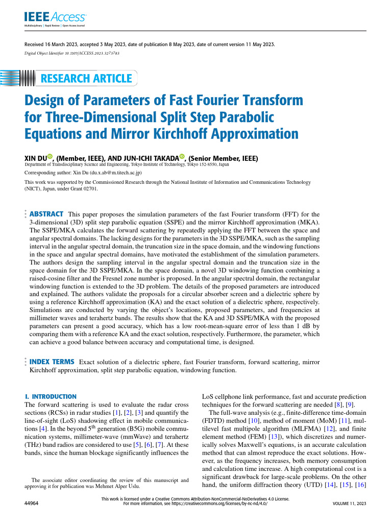 Design of Parameters of Fast Fourier Transform For Three-Dimensional Split Step Parabolic ...