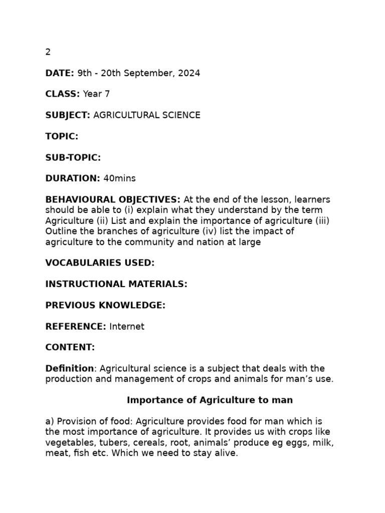 Date: Class: Subject: Topic: Sub-Topic: Duration: Behavioural ...