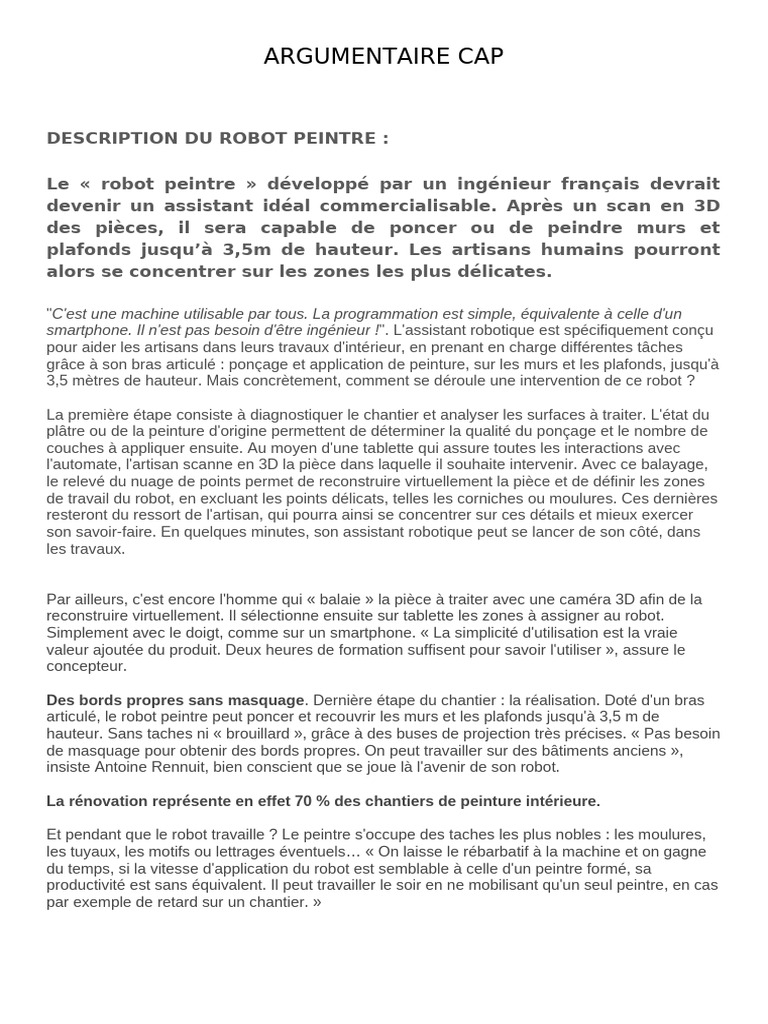 Argumentaire Cap Robot | PDF