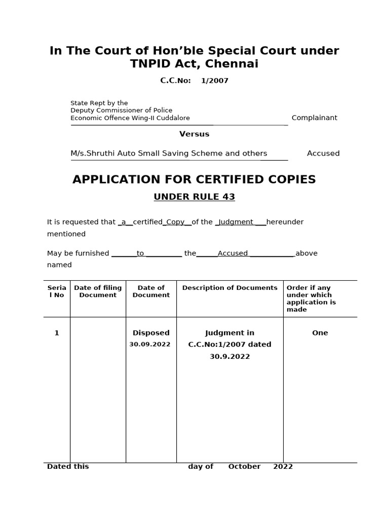 Certified Copy Request for Accused | PDF