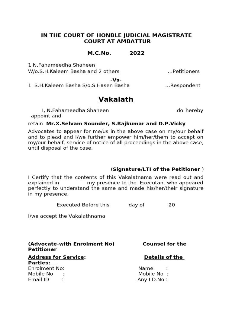 Criminal Vakalatnama Format Template | PDF | Politics | Social Science