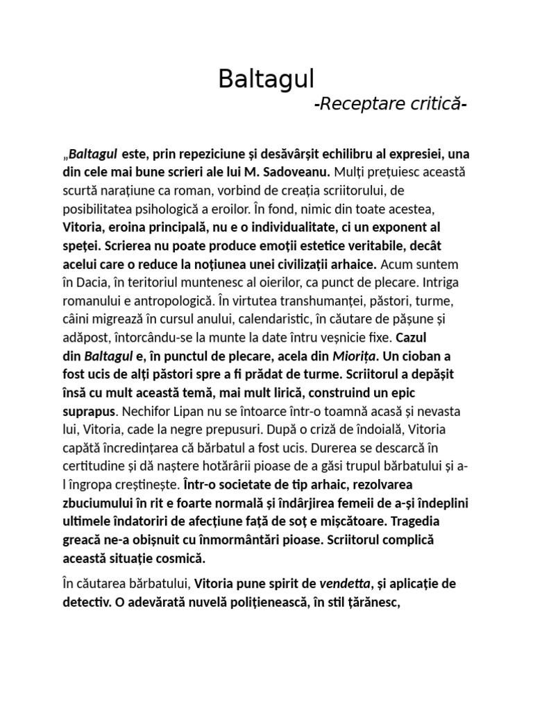Baltagul - Receptare Critică | PDF