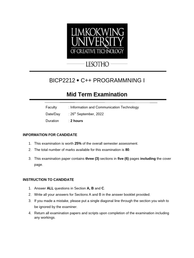 2022 Midterm C++ Programming I | PDF