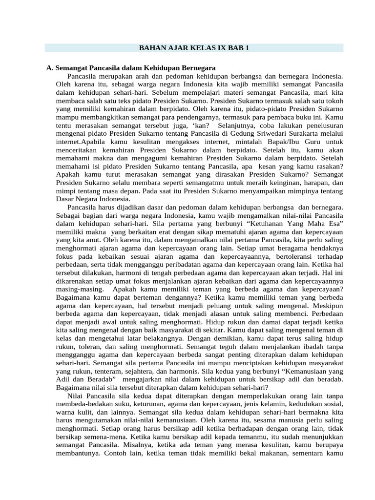 Materi PP KLS Ix Bab 1 Siswa | PDF
