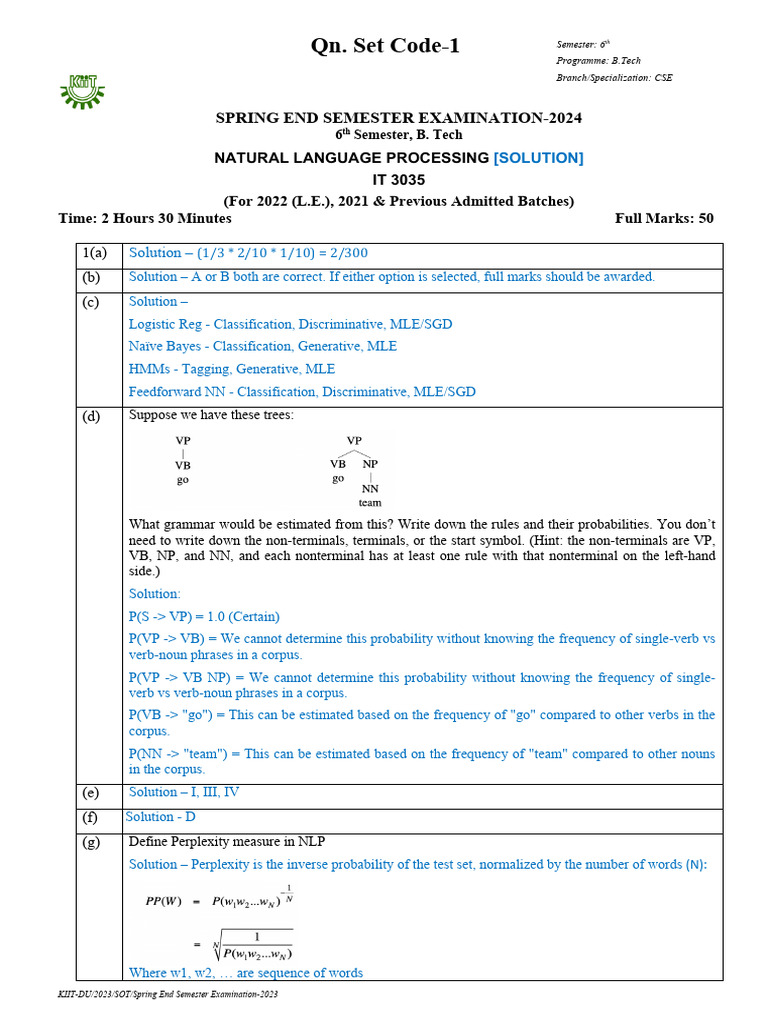 It-3035 (NLP) - CS End April 2024 | PDF