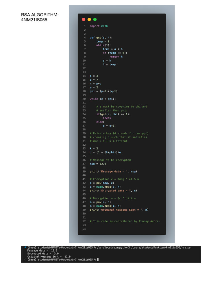 Rsa Algorithm: 4NM21IS055 | PDF