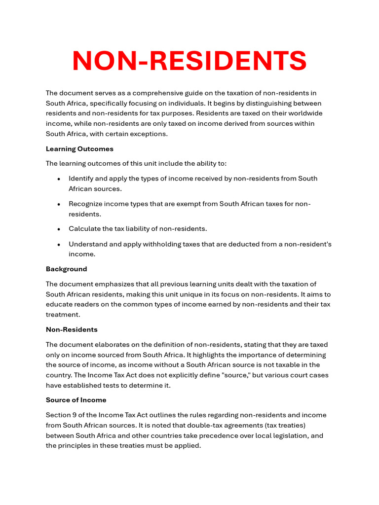 Non-Residents Tax | PDF