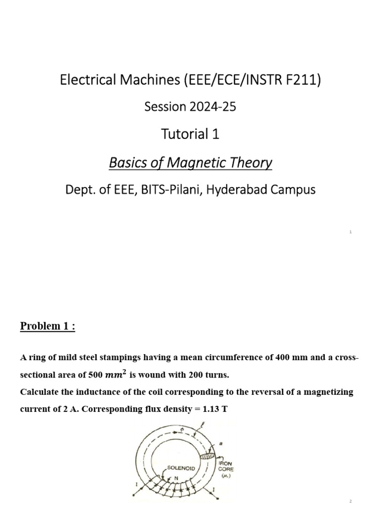 Electrical Machines Tut-1 - 2024 - Class | PDF | Inductance | Physical ...