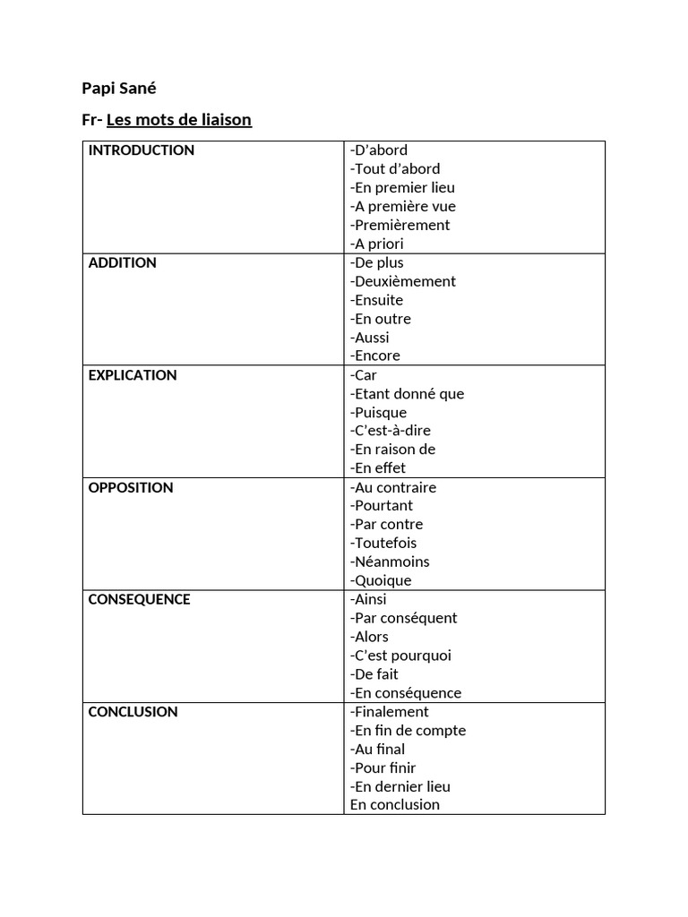 Mots de Liaison | PDF
