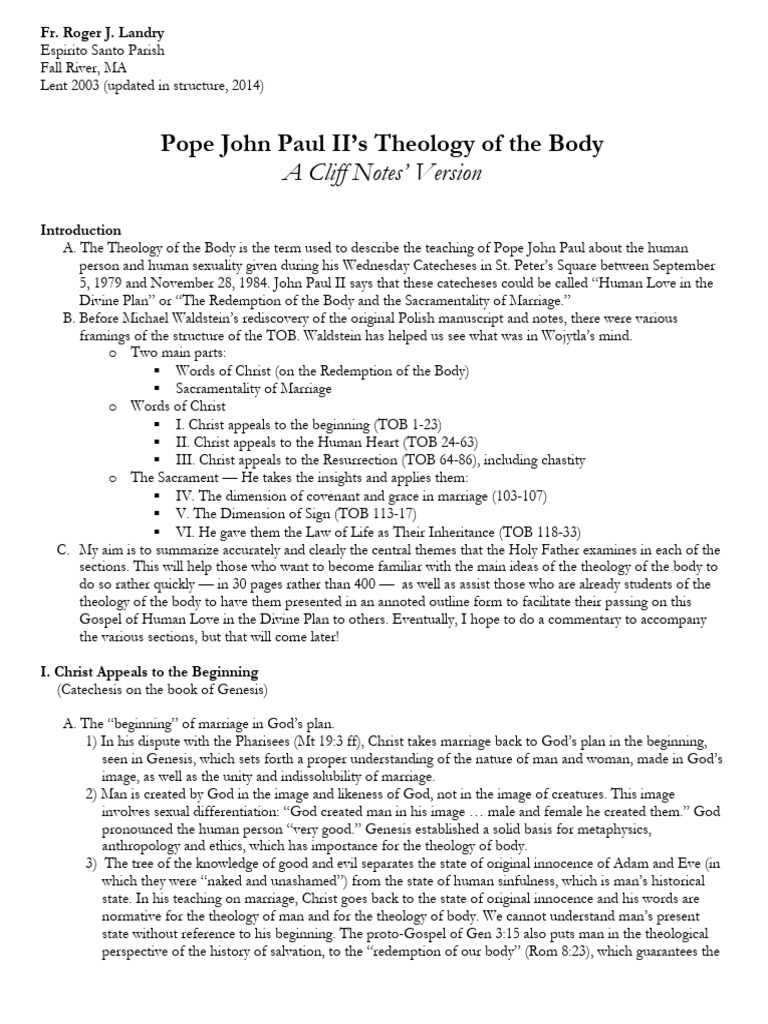 Summary of The Theology of The Body TOB Waldstein | PDF