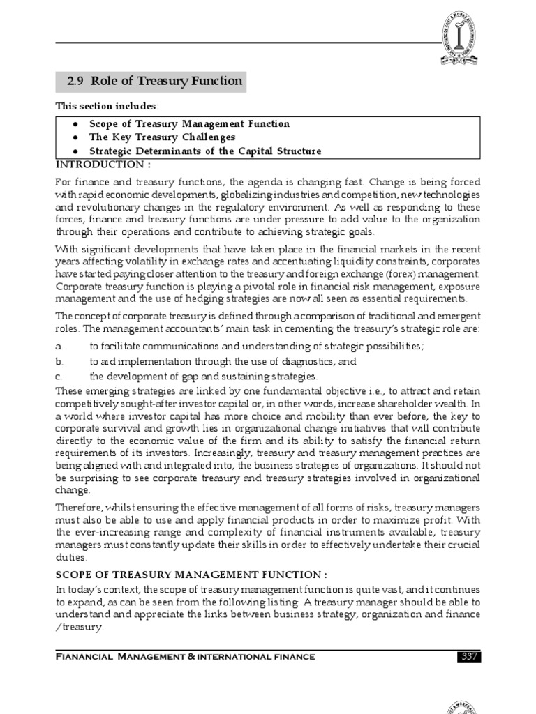 Role of Treasury Function | PDF
