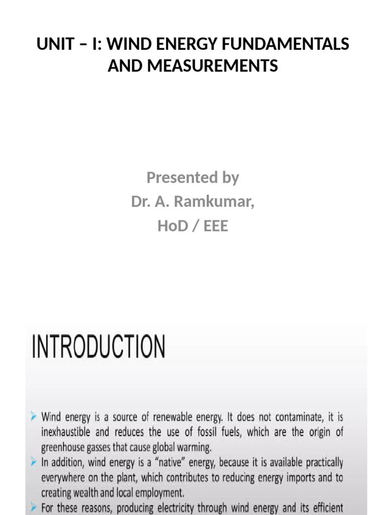 Unit - I Wind Energy Fundamentals and Measurements | PDF