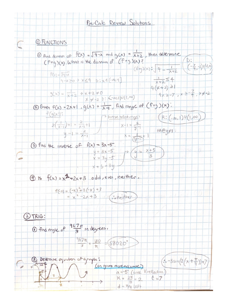 Pre Calculus Solution Key | PDF