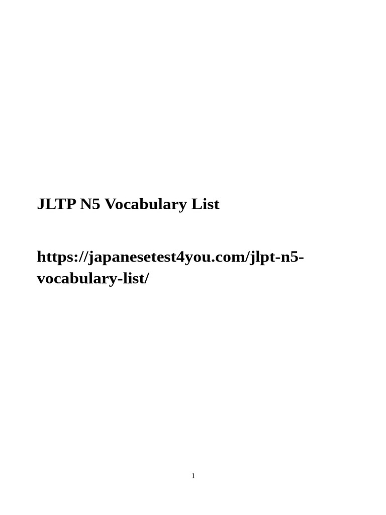 JLTP N5 Vocabulary List | PDF