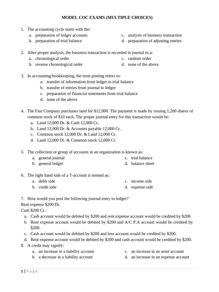 Model Coc Exams (Multiple Choices) | PDF