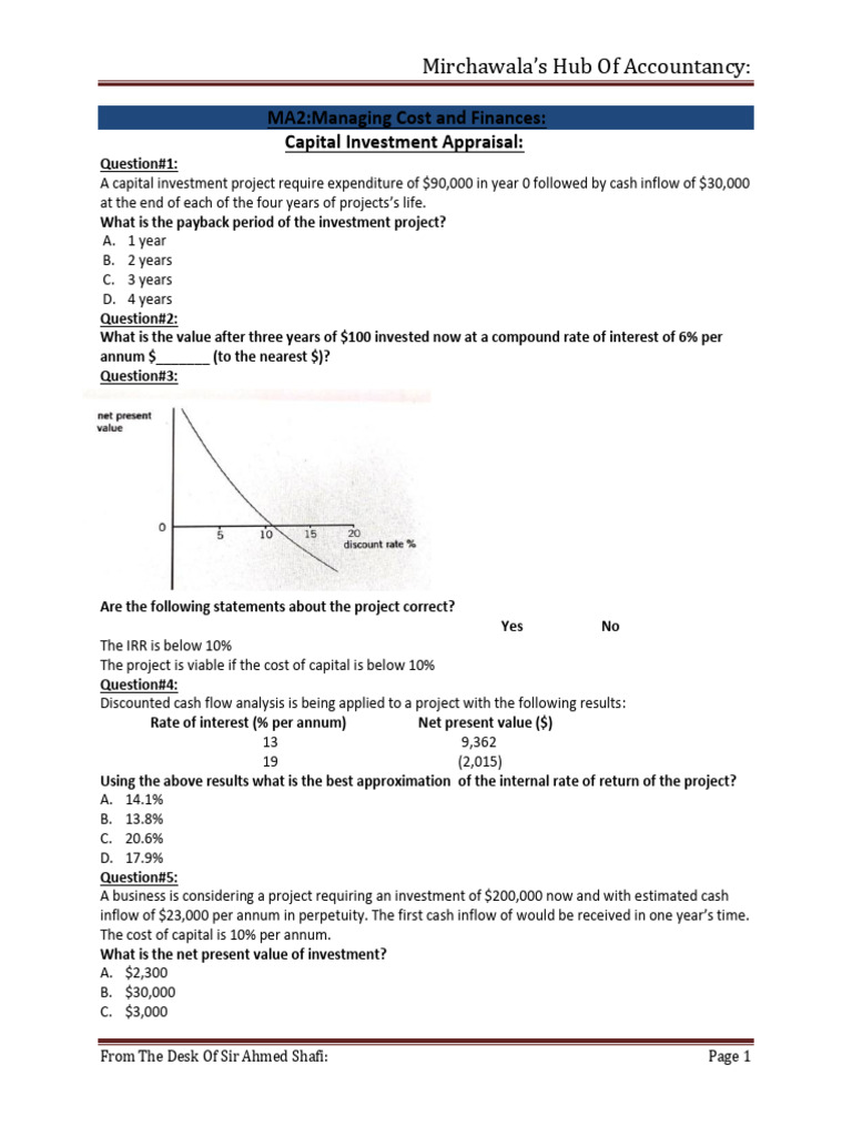 Investment Appraisal Questions and Answers | PDF | Net Present Value ...