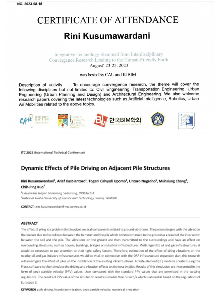 62. Dynamic Effects of Pile Driving sertifikat | PDF