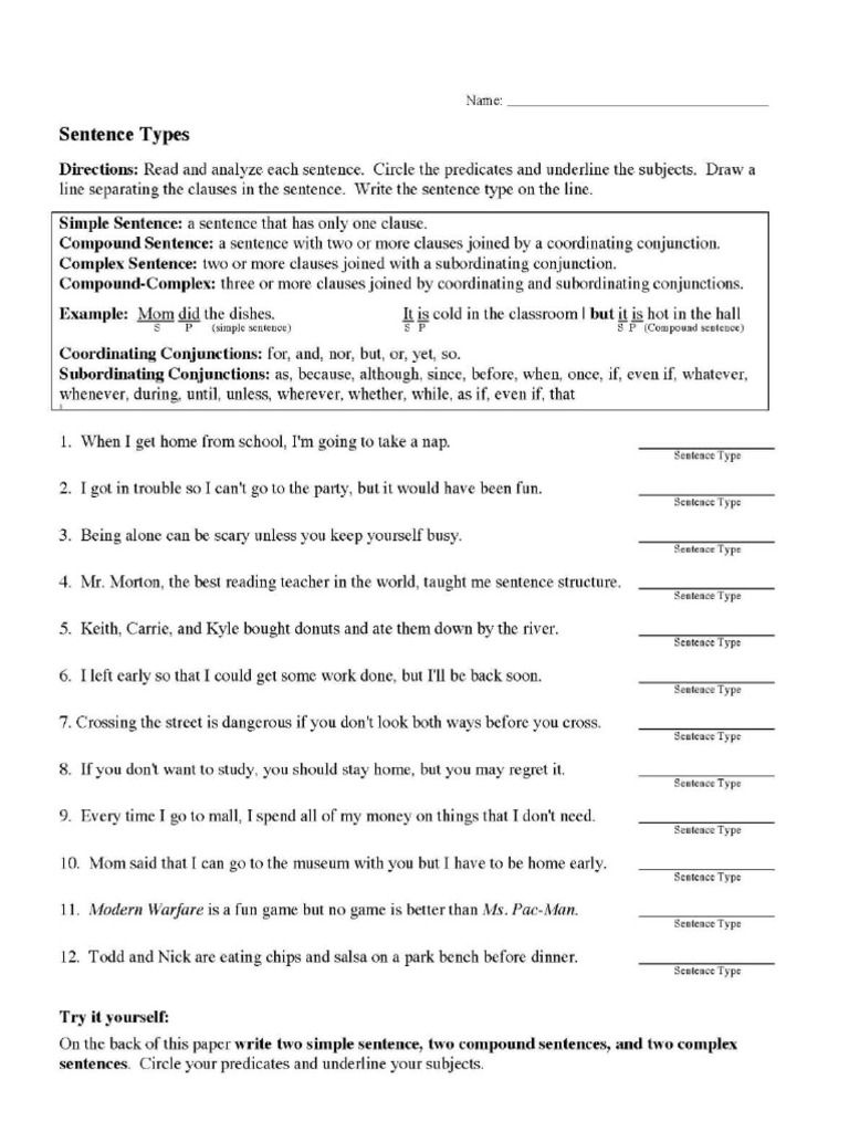 7 Sentence Structure Worksheet | PDF