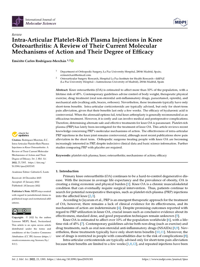 Intra-Articular Platelet-Rich Plasma Injections in Knee | PDF