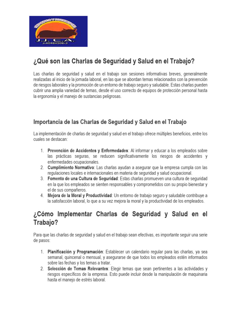 Qué Son Las Charlas de Seguridad y Salud en El Trabajo | PDF