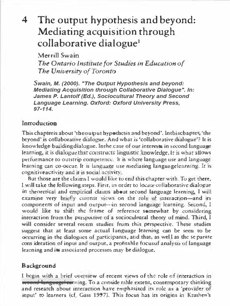 Swain 2000 Output Hypothesis and Beyond | PDF