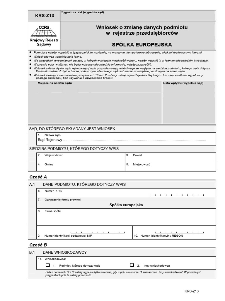 Krs Form z13 | PDF
