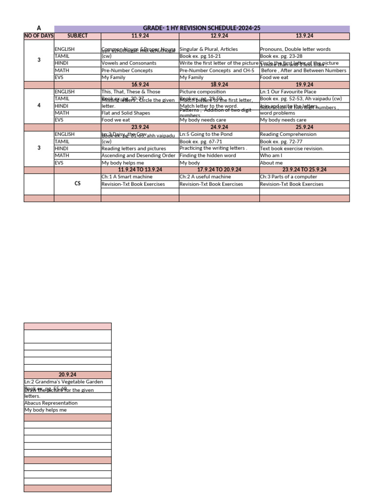 Grade-3 Hy Revision Schedule | PDF