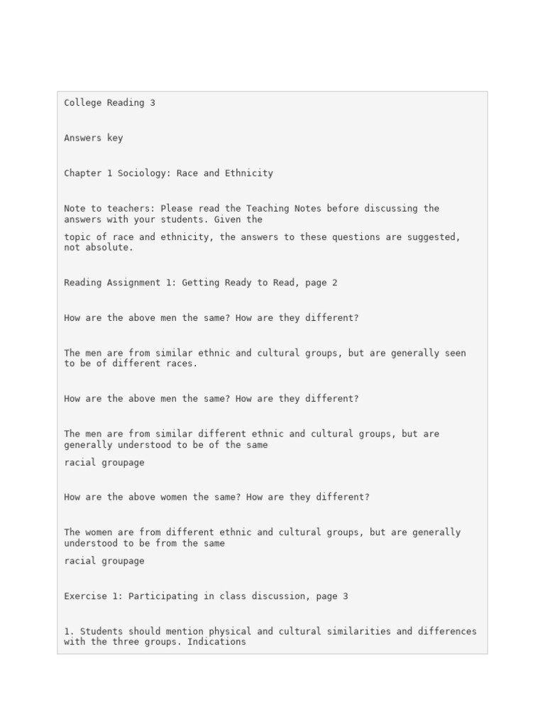 College Reading 1 Answers | PDF