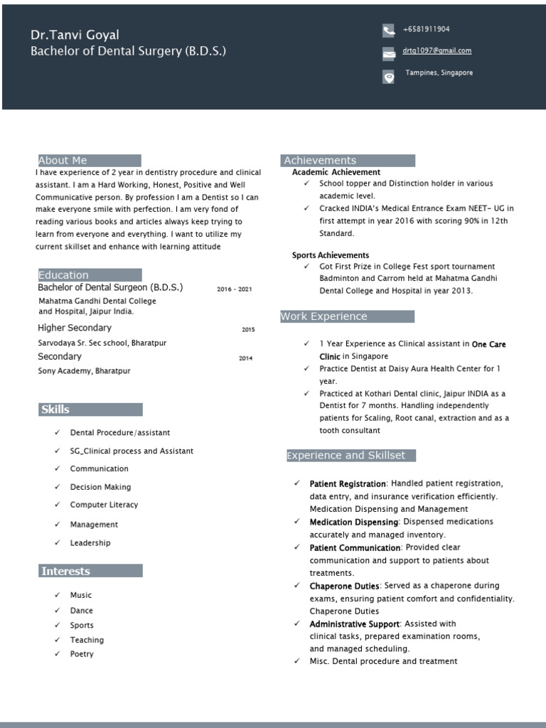 Tanvi's Resume Singapore - 0409 | PDF