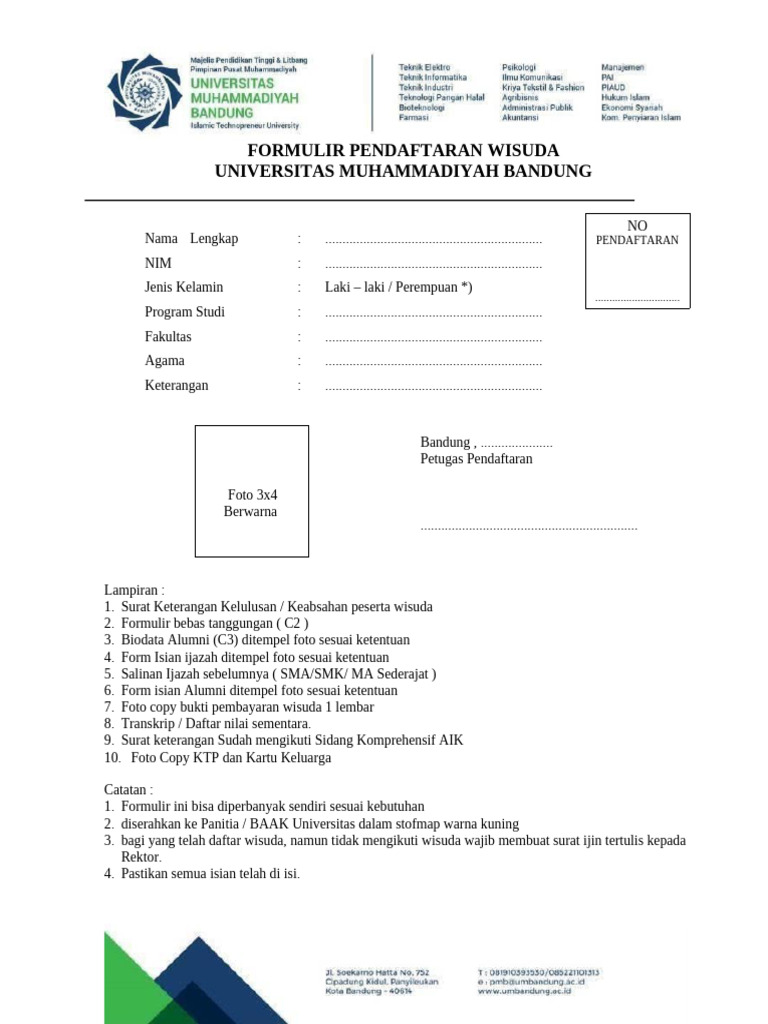 Form Wisuda Sarjana UM BAndung 2024 | PDF