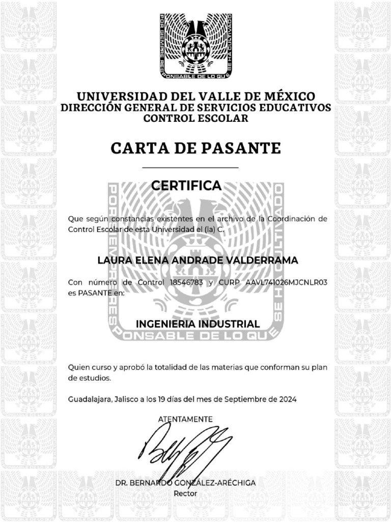 Carta Pasante Uvm - Laura Elena Andrade Valderrama | PDF