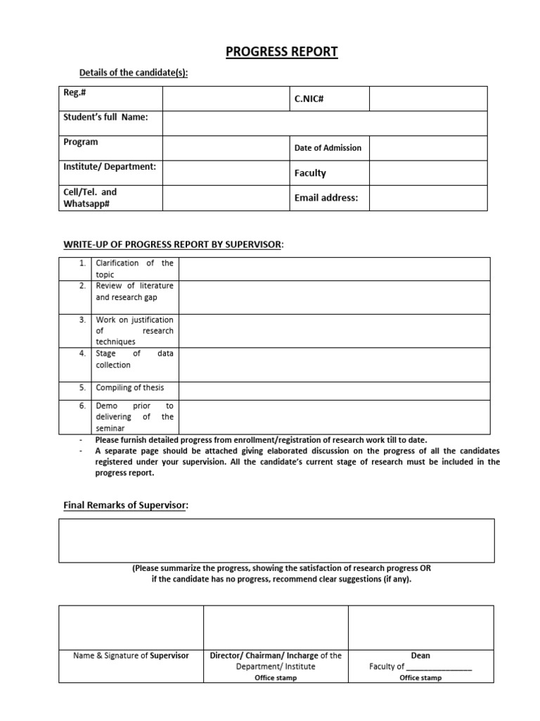 Candidate Progress Report Template | PDF